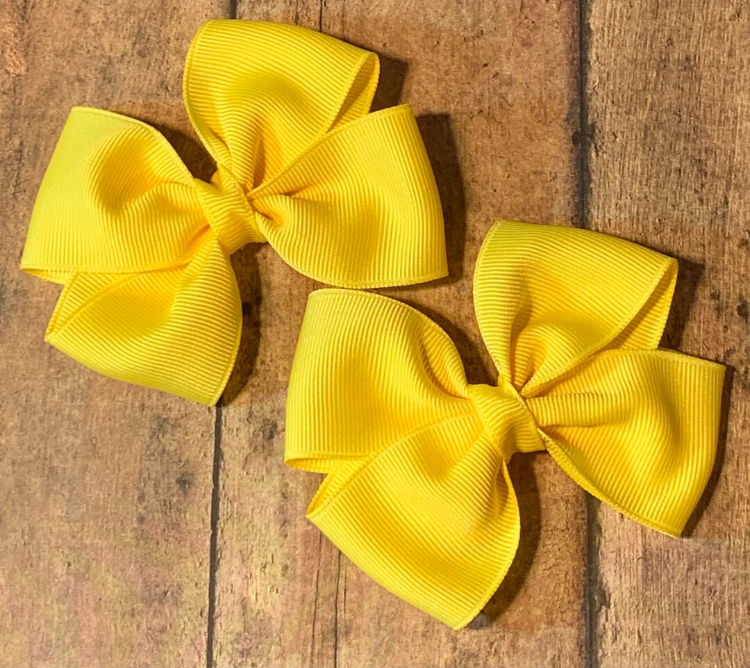 Yellow 3” Hair Bow, Yellow Pigtail Hairbows, Yellow Hair Bow Clips ...