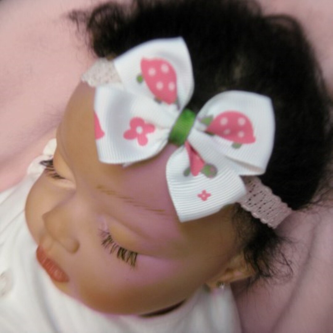 Adorable Hot Pink Turtles Dainty Hair Bow Lace Headband Newborn Preemie ...