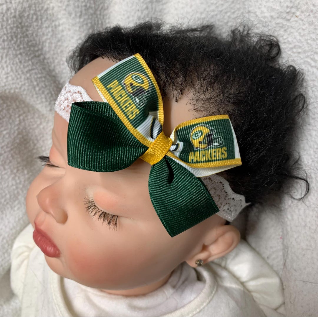 Green Bay Packers Football 2” Dainty Hair Bow Lace Headband, Green Bay ...