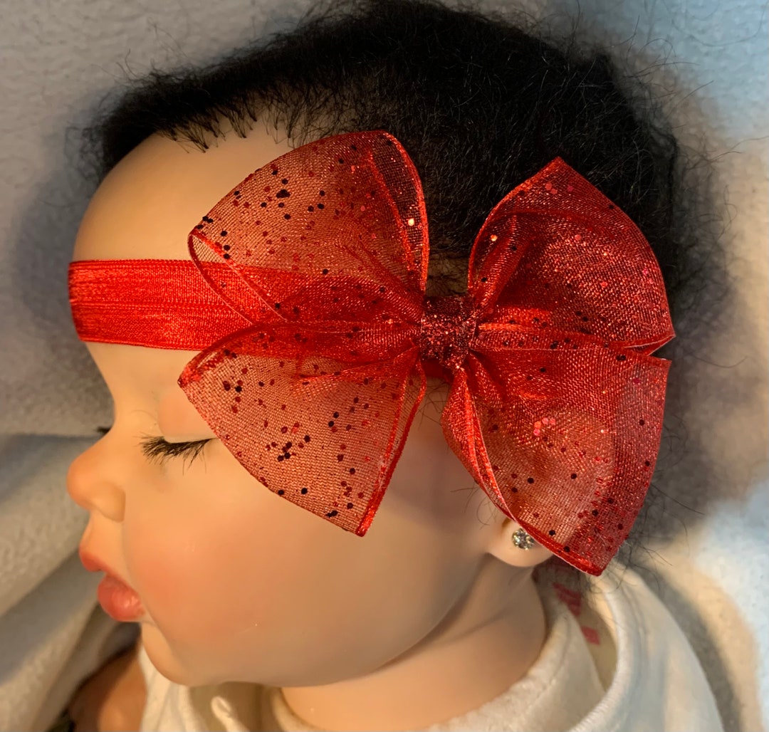 Red Glittery Hair Bow, 3” Valentines Day Hairbow Headband, Red Glitter ...