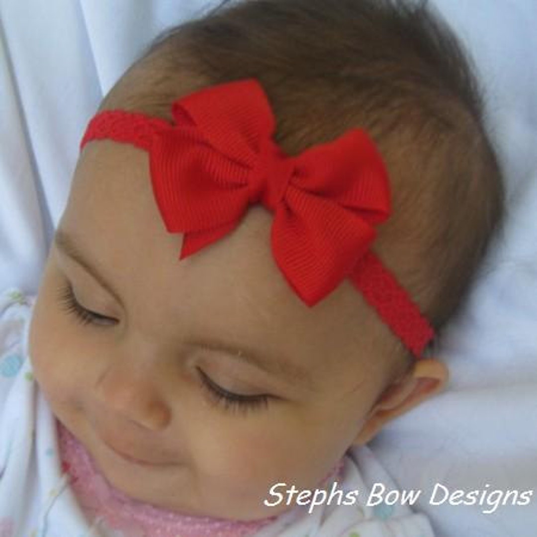 Red Dainty Hair Bow Lace Headband Red Hairbow Newborn - Etsy