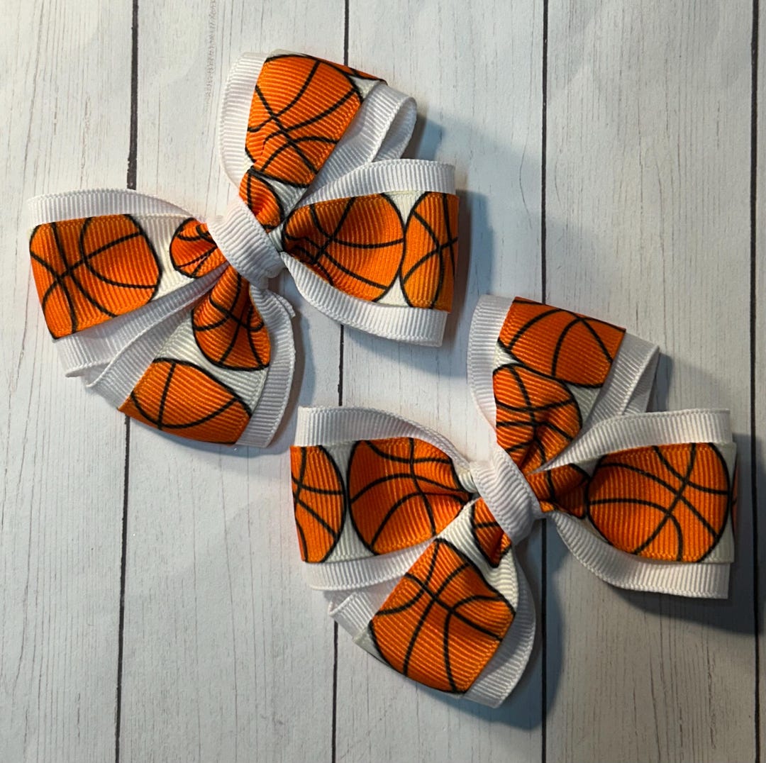 Basketball Pigtail Hair Bow, 3" Baby Girl Sports Accessory, Team Colors ...
