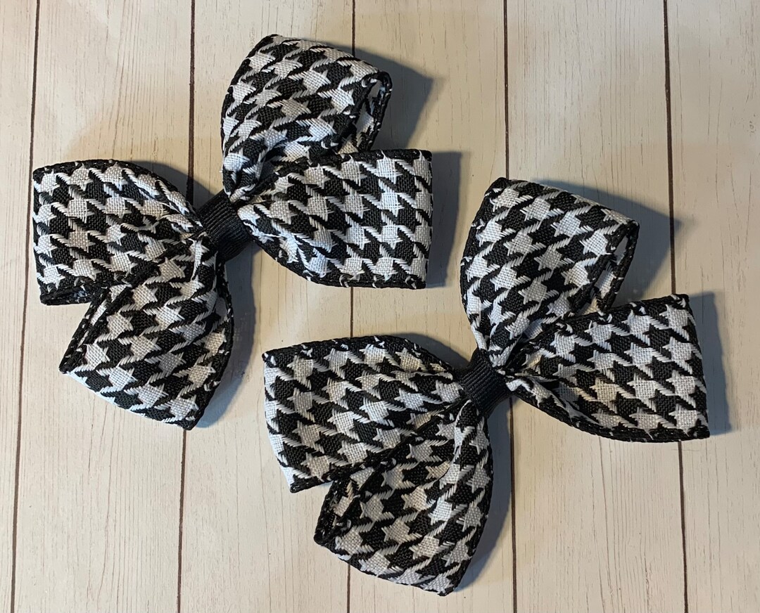 Houndstooth 4” Hair Bow, Black White Houndstooth Hairbow, Houndstooth ...