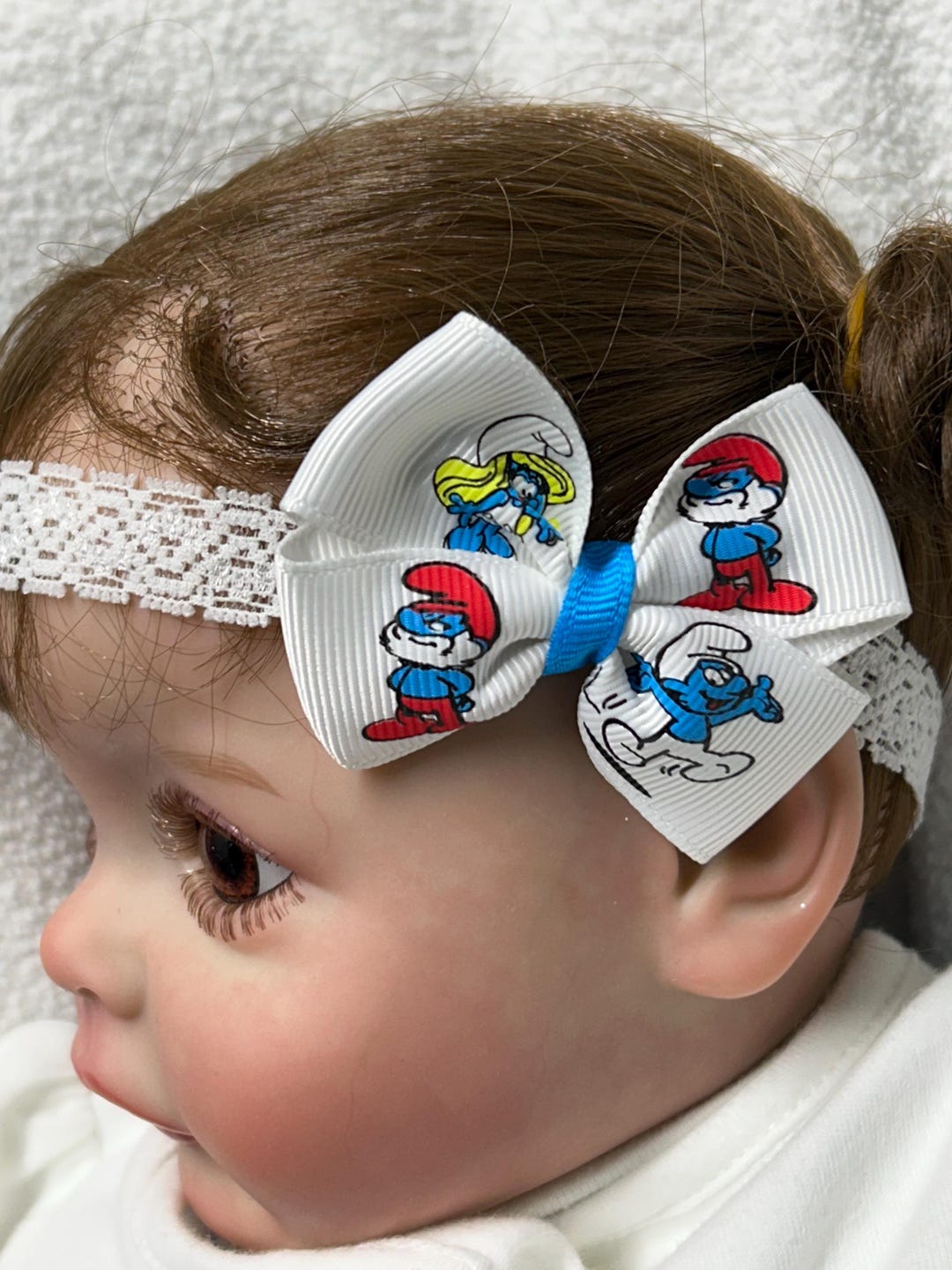 Smurfs Smurfette Hair Bow White Soft Headband, Smurf Newborn Preemie ...