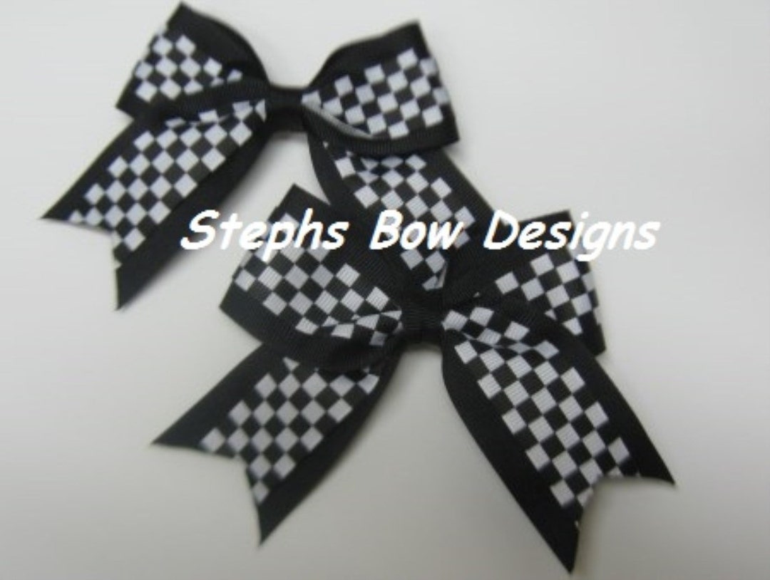 Checkered Flag Cheer Pigtail Hair Bow, Black White Check Bow, Baby ...