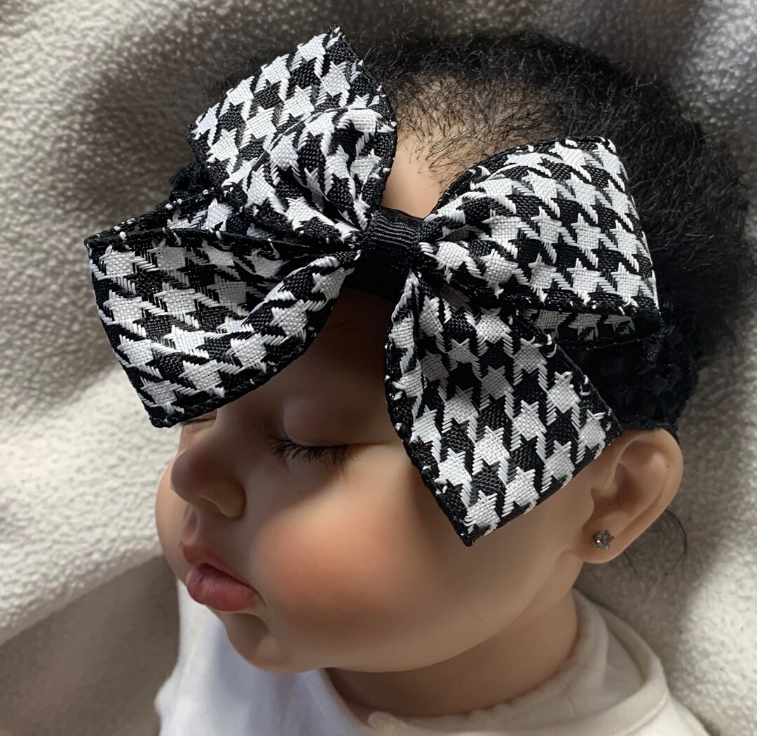 Houndstooth 4” Hair Bow Headband, Houndstooth, Black & White Hairbow ...