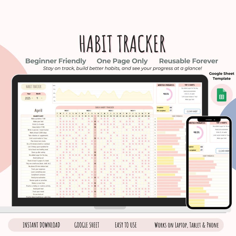 Google Sheets Habit Tracker | Digital Planner for Routines & Goals ...