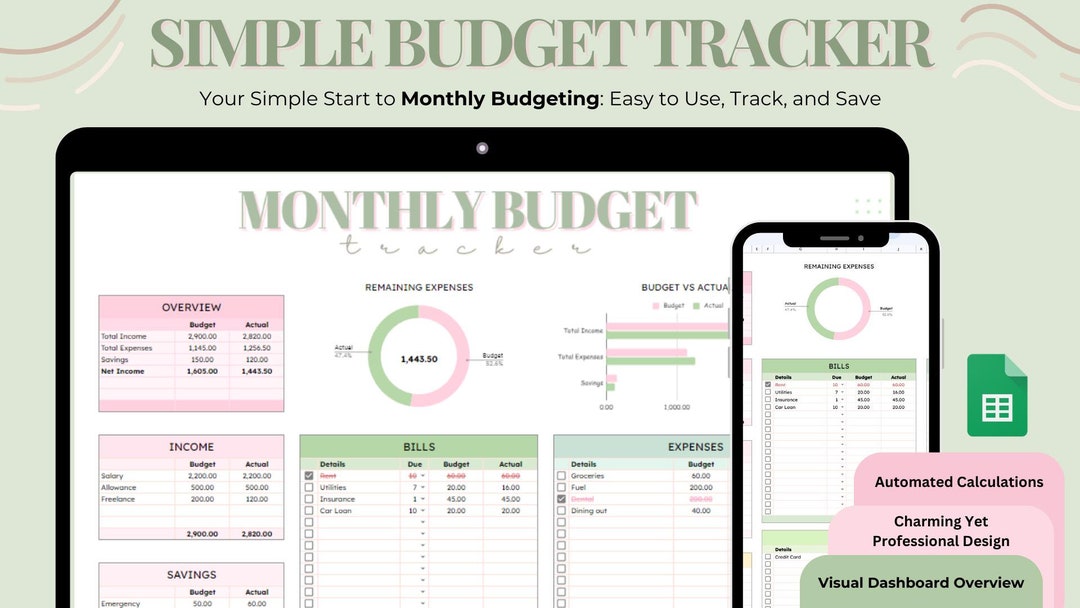 SIMPLE Monthly Budget Tracker | Google Sheet Template - Etsy