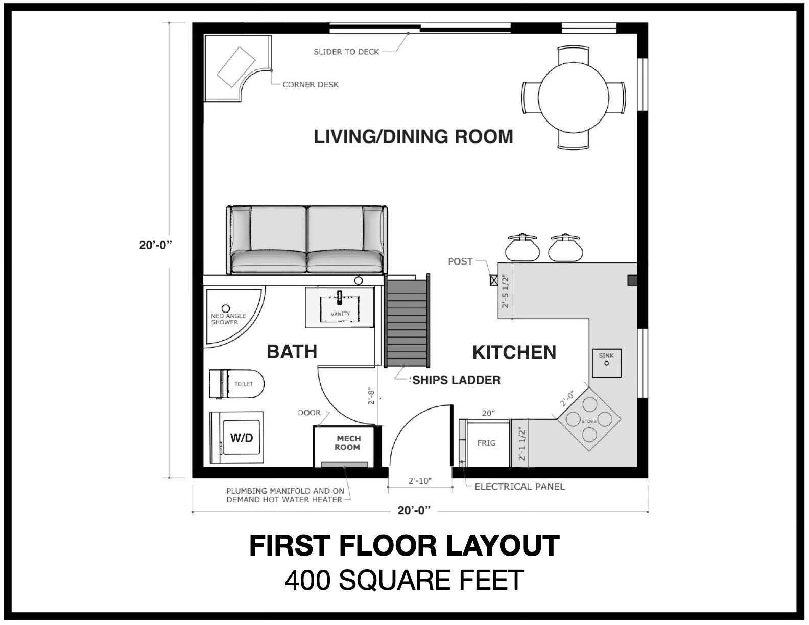 20'x20' Small Cabin DIY Build Plans: 600 SF Modern Cottage (PDF) - Etsy