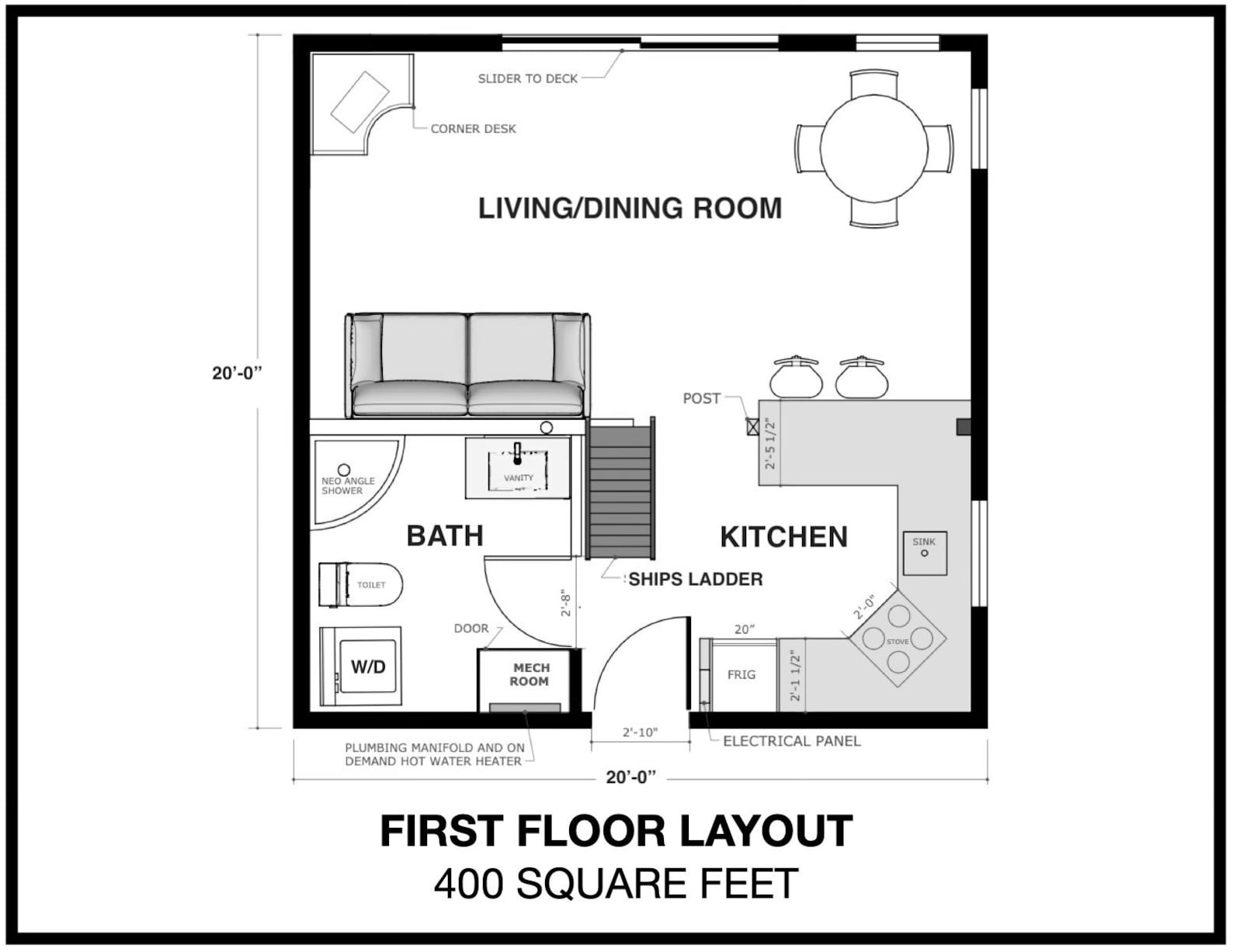 20'x20' Tiny House Architectural Plans: 600SF Modern Cottage (PDF) - Etsy