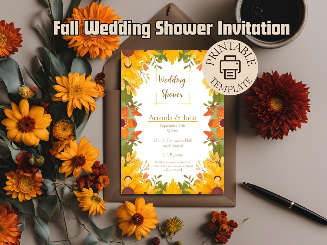 Fall Wedding Shower Invitation Template 5x7 - Etsy