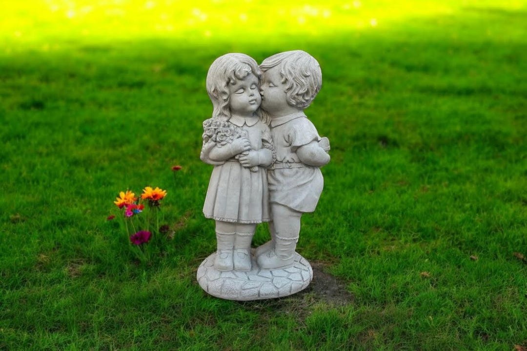 Two Kids Statue 25 Concrete Children Garden Figure Massive Boy and Girl ...
