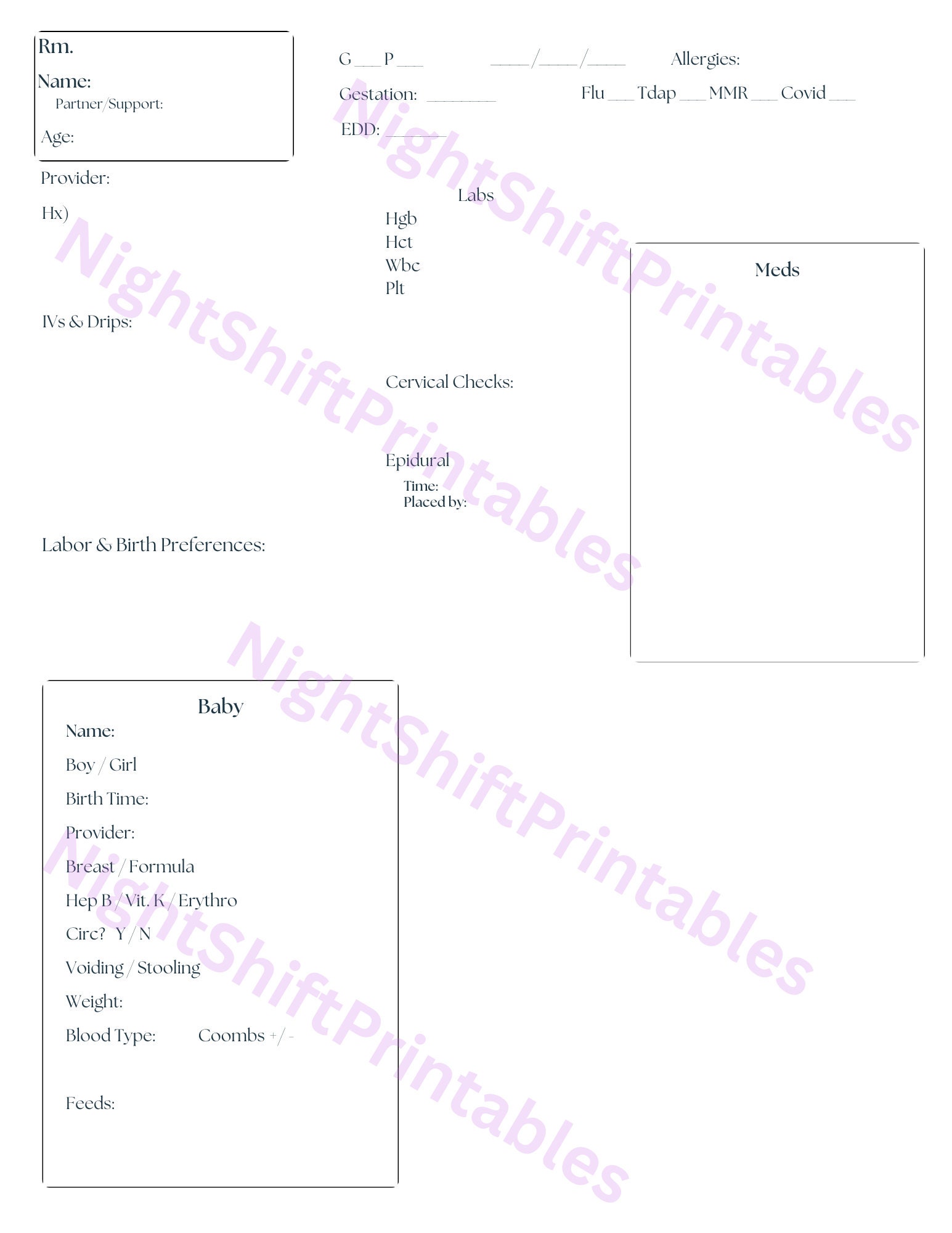 Simple Labor and Delivery Nursing Brain & Report Sheet - Etsy