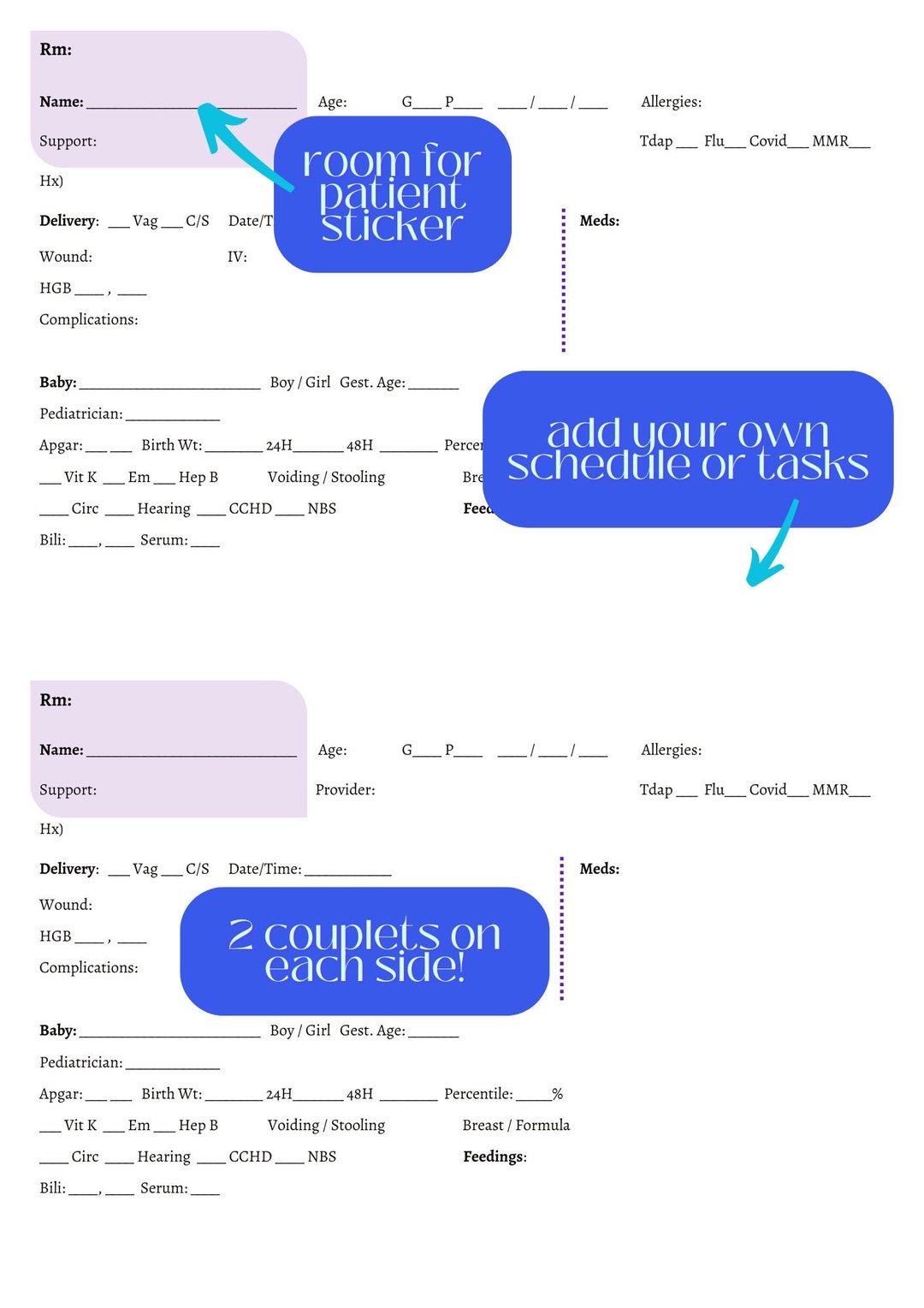 Periwinkle Postpartum / Mother Baby Report Sheet & Nursing Brain - Etsy