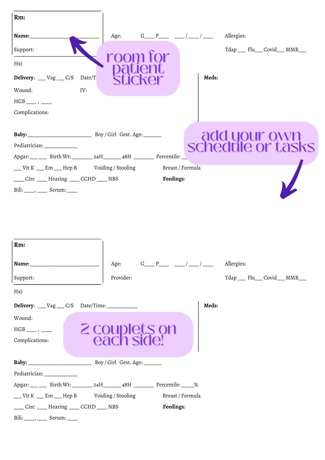 Postpartum / Mother Baby Nursing Report Sheet & Nursing Brain - Etsy