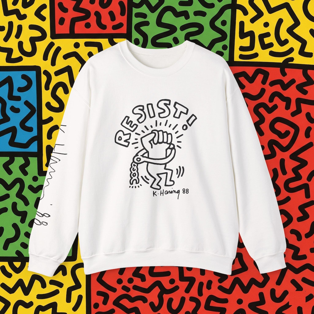 Keith Haring Resist Crewneck Sweatshirt | Pop Art Protest Design | Art ...