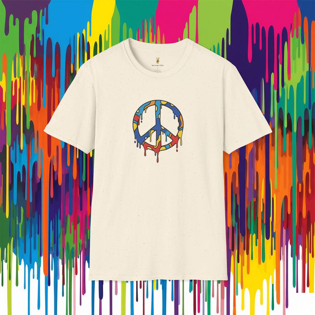 Colorful Peace Sign T-shirt, Minimalist Drippy Design, Unisex Tee ...