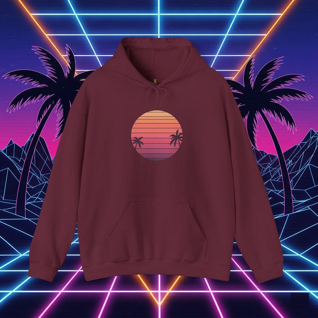 Retro Sunset Hoodie, 80s Outrun Sweatshirt, Unisex Pullover, Vintage ...
