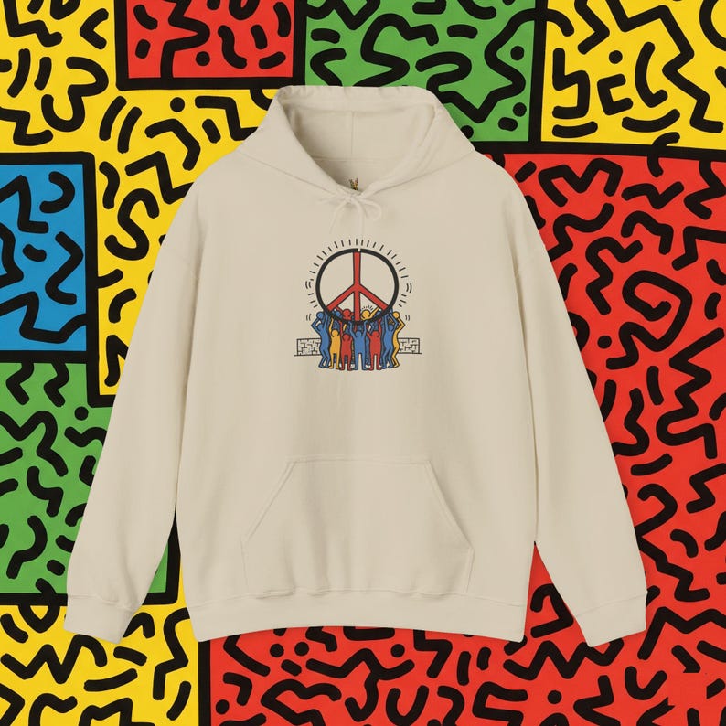 Keith Haring Inspired Peace Sign Hoodie, Unity Sweatshirt, Coexist ...