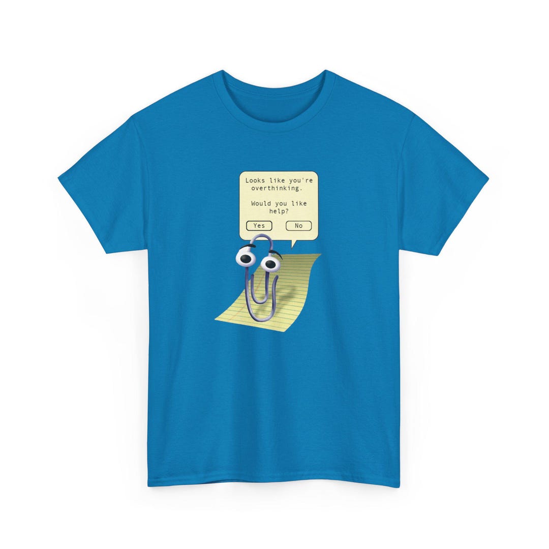 Funny Clippy Overthinking Cartoon Unisex Tee, Graphic T-shirt ...