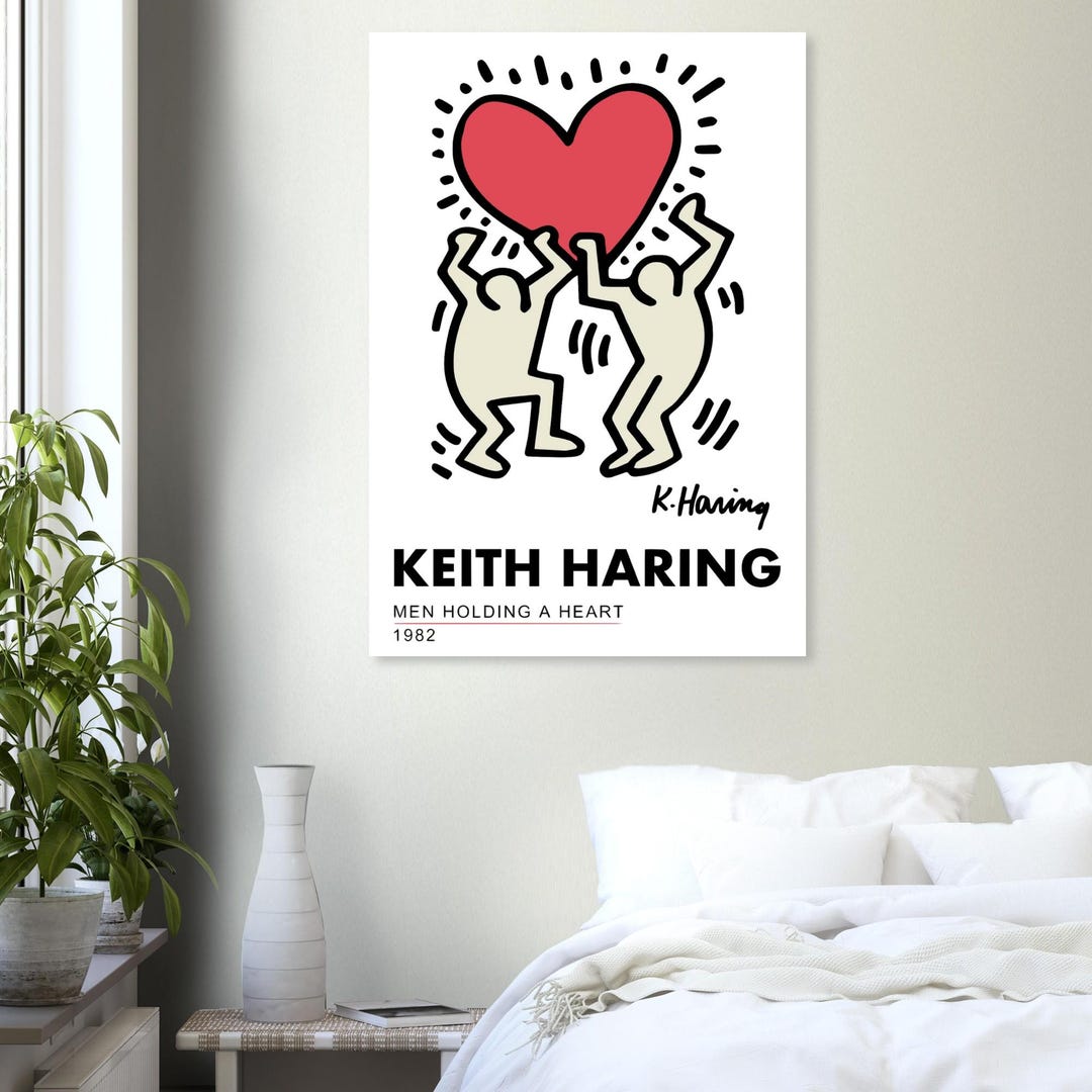 Keith Haring Men Holding A Heart Poster | Vibrant Giclée Art Print ...