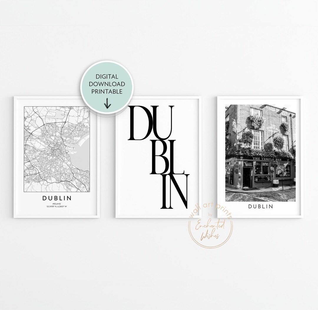 Dublin Map Print Set of 3 Printables, Dublin Print, Typography Poster ...
