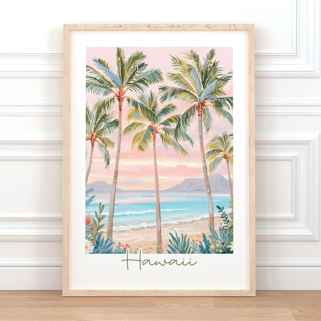 Hawaii Print PRINTABLE Pastel Travel Poster Abstract Coastal Wall Art ...