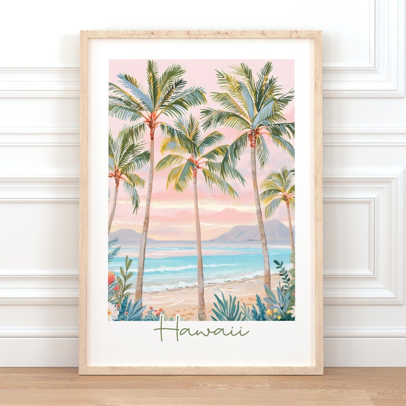 Hawaii Print PRINTABLE Pastel Travel Poster Abstract Coastal Wall Art ...