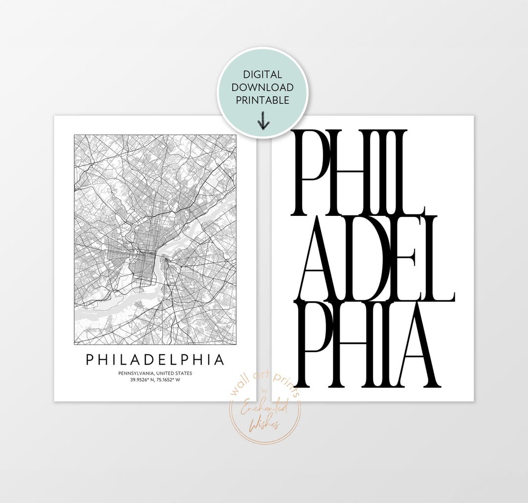 Philadelphia Map Print Set of 2 Printables, Philadelphia Print ...