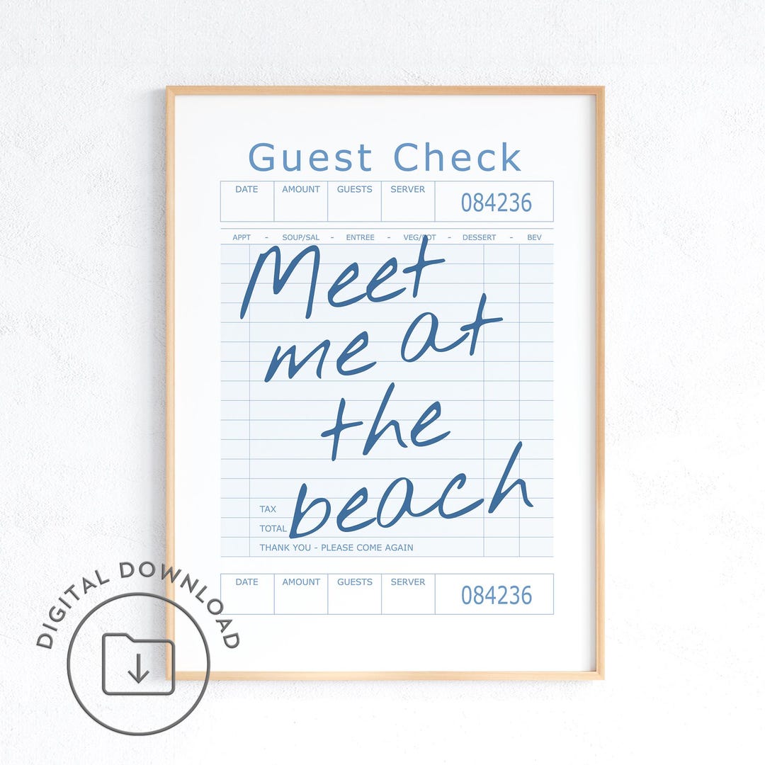 Beach Guest Check Print PRINTABLE Meet Me at the Beach Art Aesthetic ...