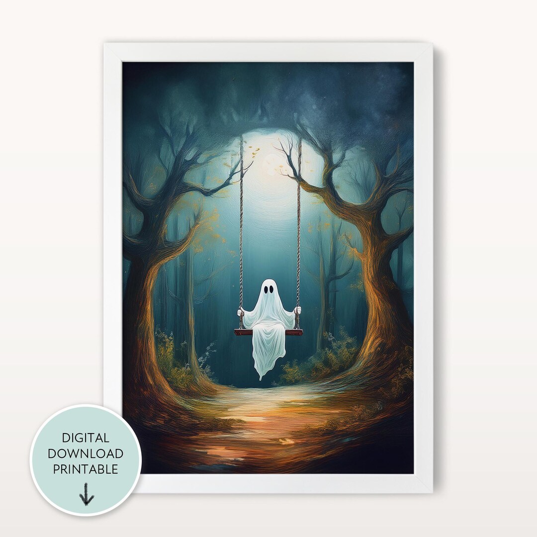 Ghost on a Swing Print PRINTABLE, Halloween Decor, Ghost on Swing ...