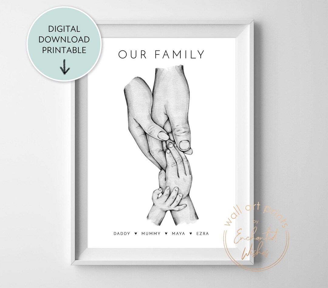 Family Holding Hands Print PRINTABLE, Personalized Family Hands Print ...