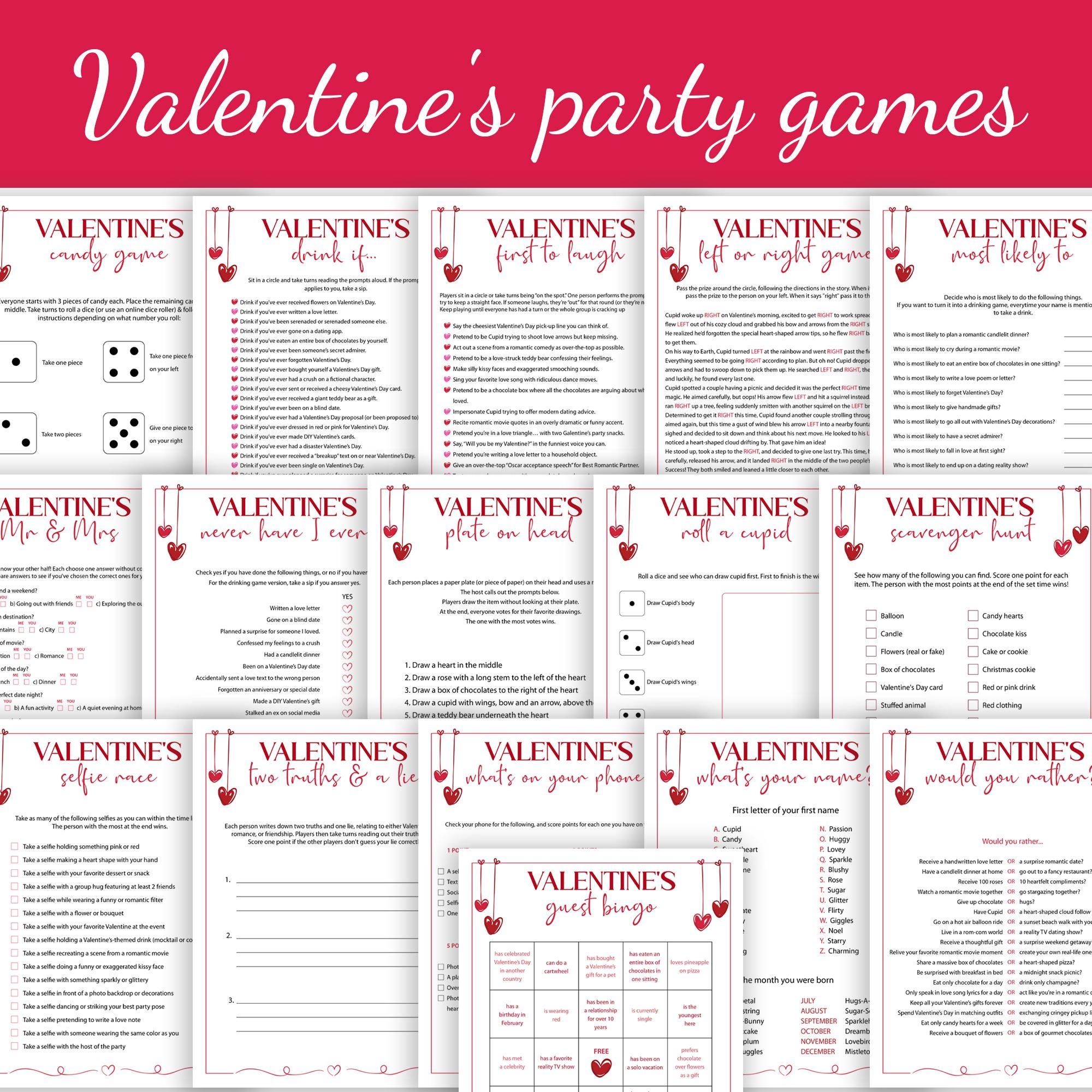Valentine's Game Bundle Printable Valentine Day Party Activities Trivia ...