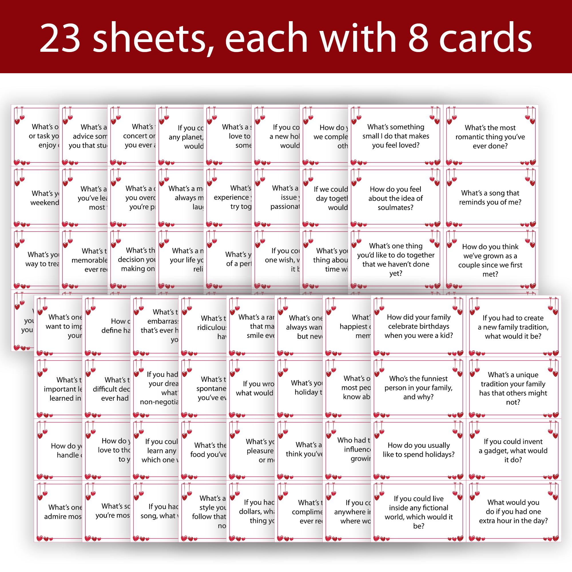 Couple Conversation Starter Cards PRINTABLE Valentine Conversation ...