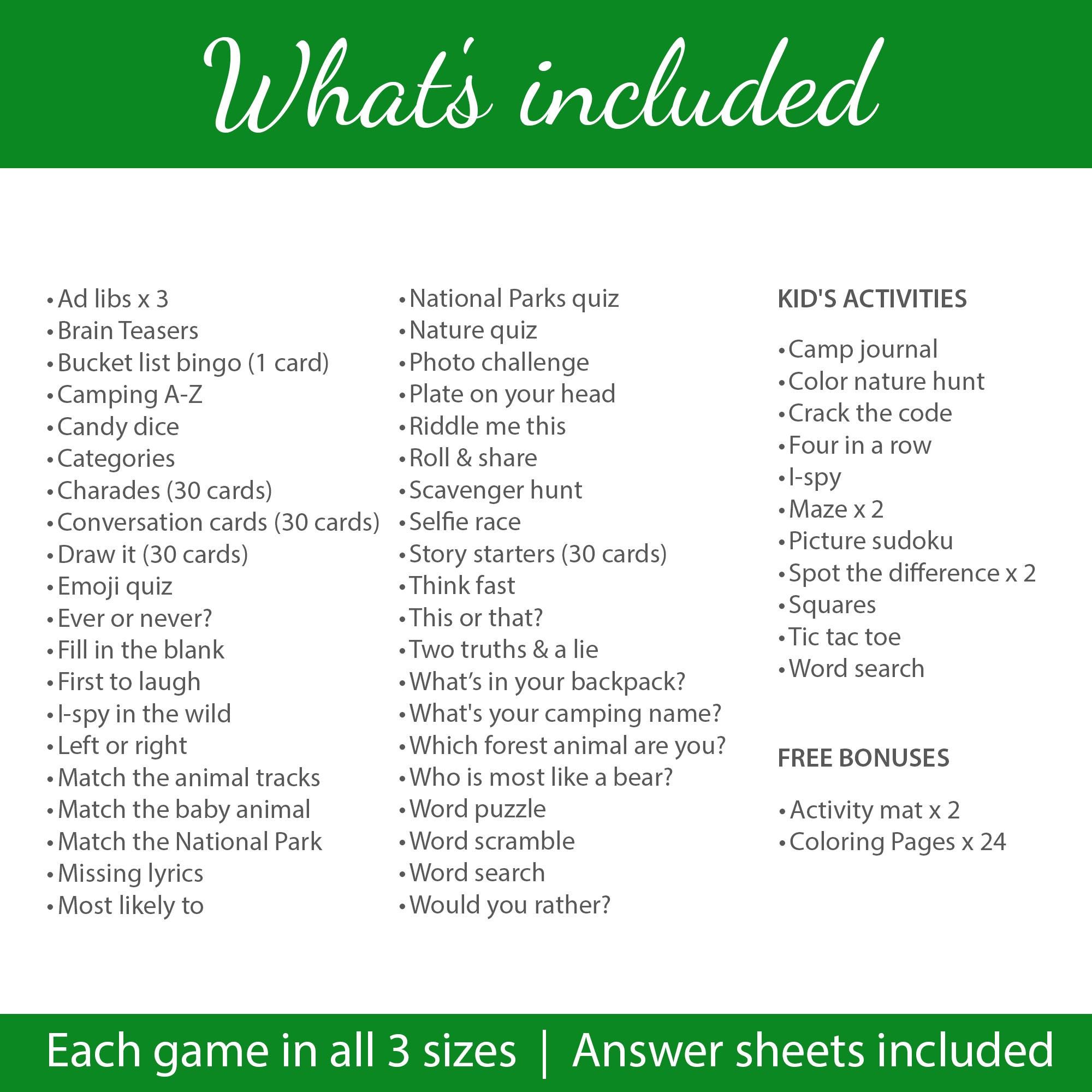 Camping Game Bundle Printable Camp Games Collection Campsite Activities ...