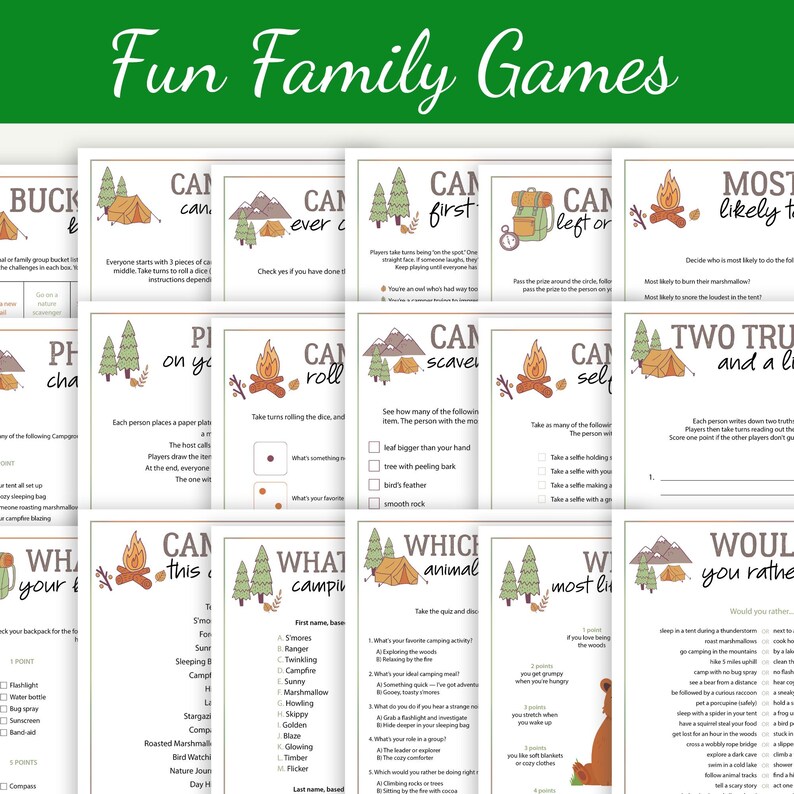 Camping Game Bundle Printable Camp Games Collection Campsite Activities ...
