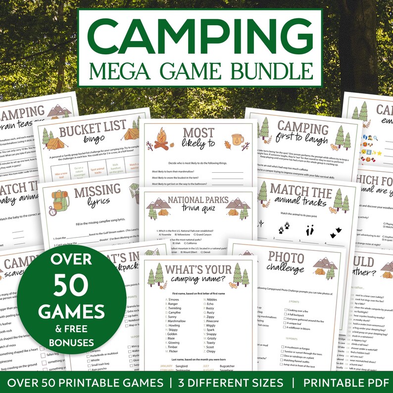 Camping Game Bundle Printable Camp Games Collection Campsite Activities ...