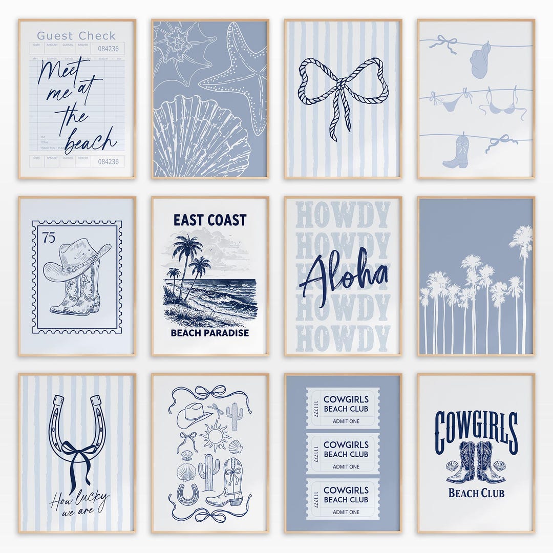 Coastal Cowgirl Wall Art Set of 12 PRINTABLE Western Beach Prints Boho ...