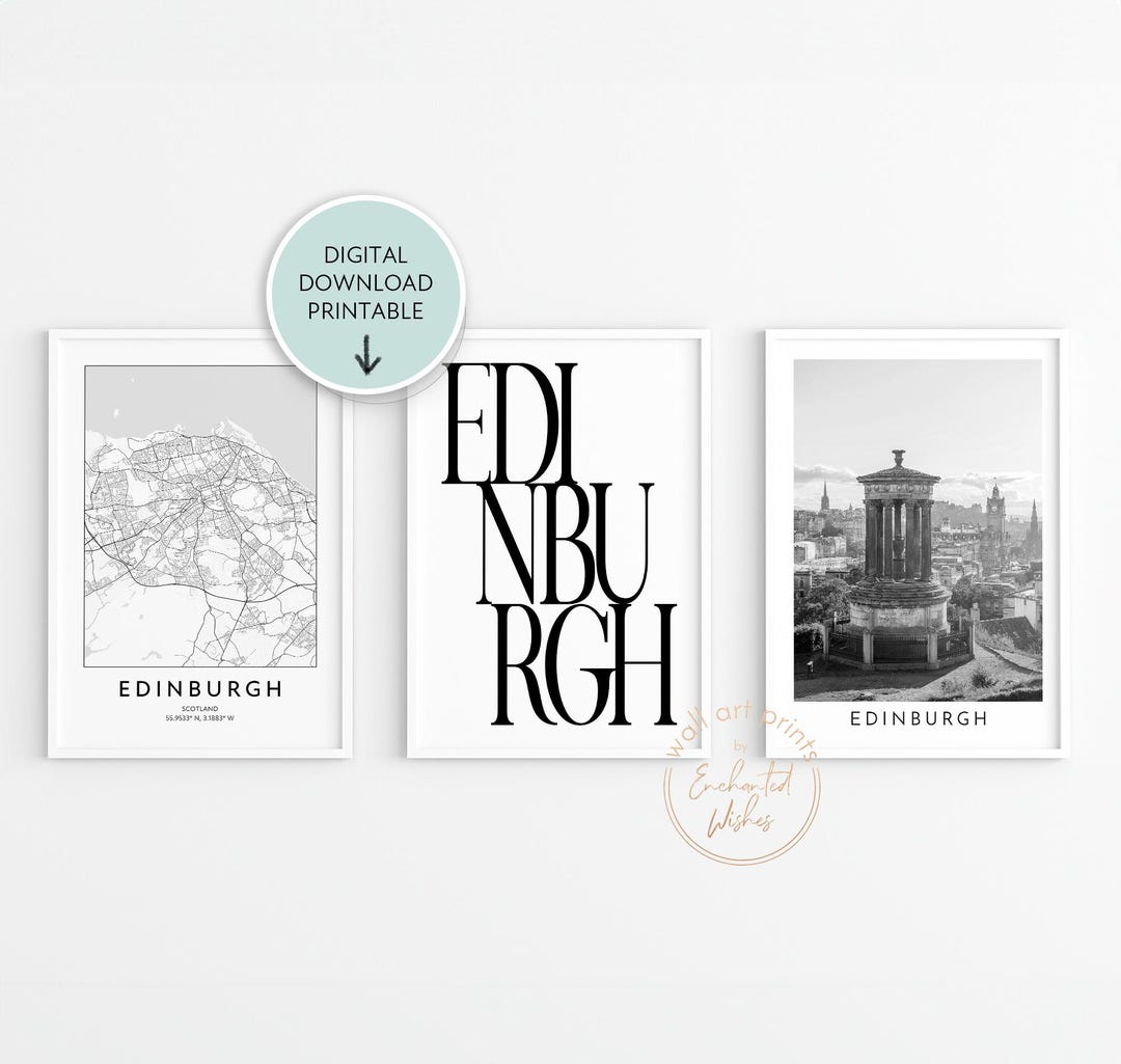 Edinburgh Map Print Set of 3 Printables, Edinburgh Print, Typography ...