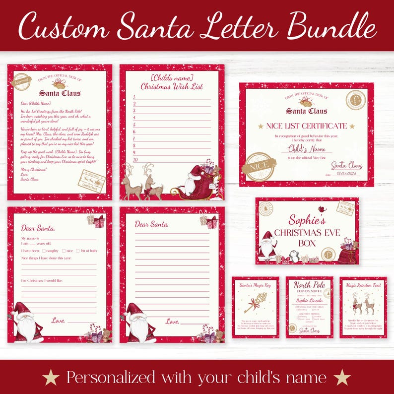 Personalized Letter From Santa Bundle PRINTABLE, Custom Letter to Santa ...