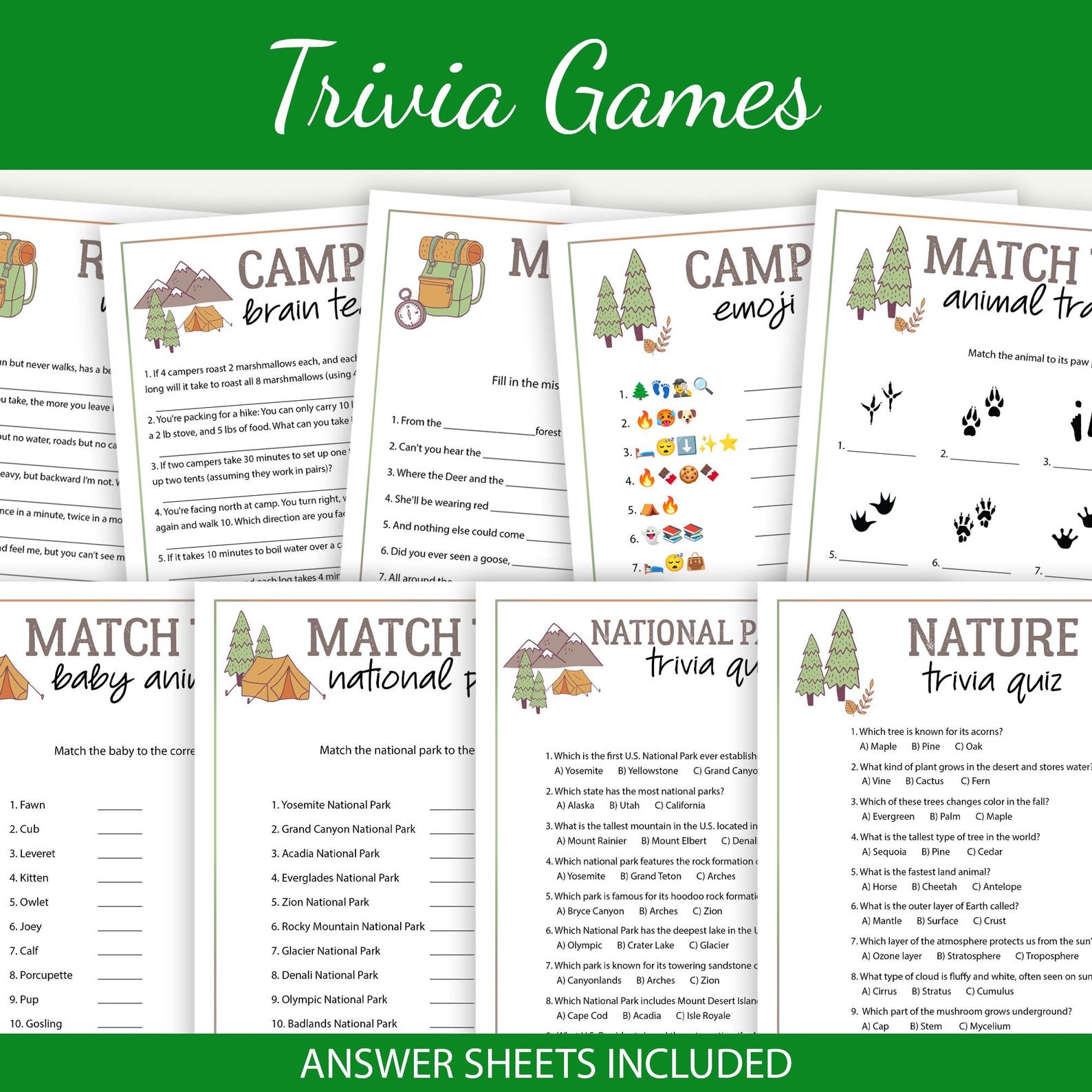 Camping Game Bundle Printable Camp Games Collection Campsite Activities ...