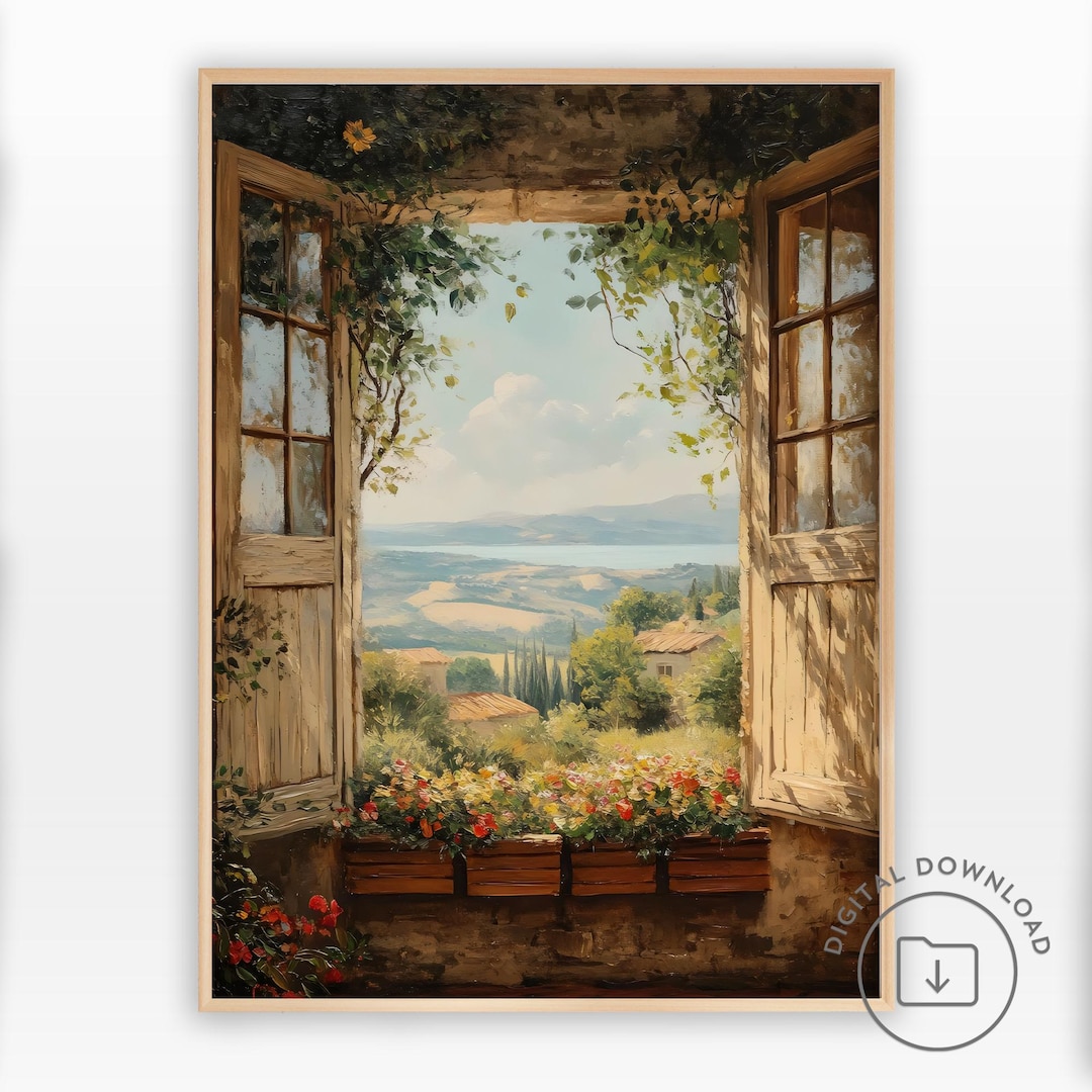 Open Window View Print PRINTABLE France Cottage Decor Vintage Oil ...