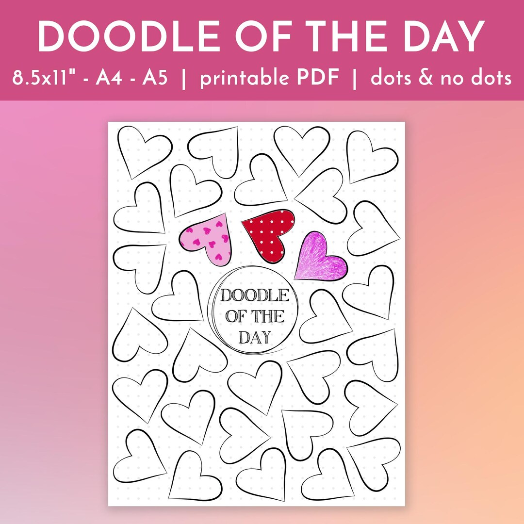 Hearts Doodle of the Day PRINTABLE, Daily Doodle, Daily Coloring Page ...
