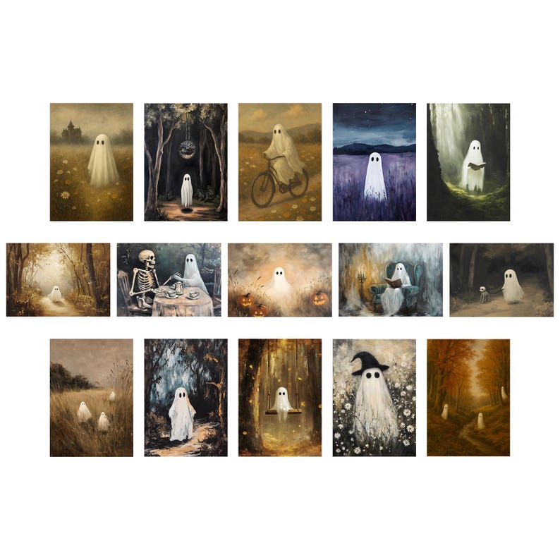 Halloween Ghost Print Bundle of PRINTABLE Vintage Oil Painting Wall Art ...