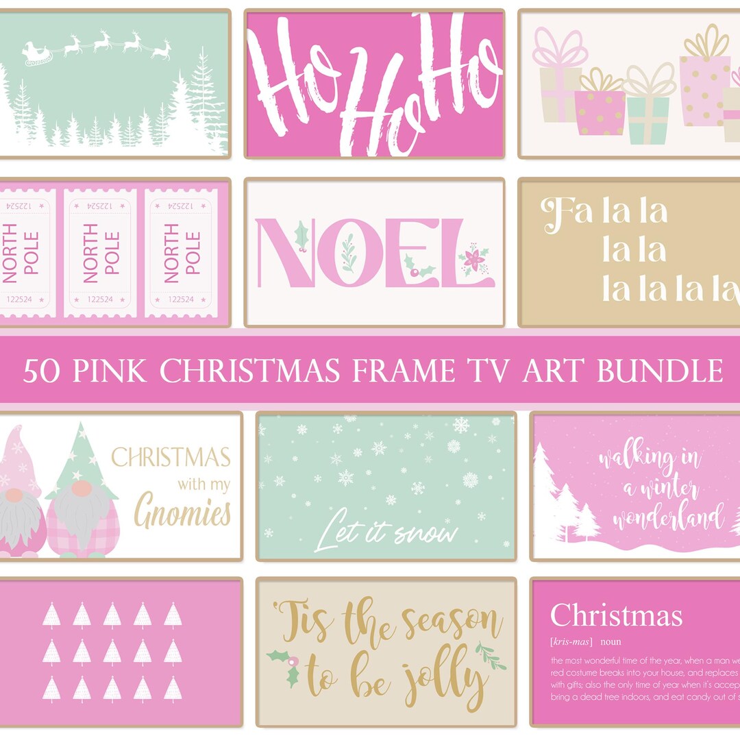Modern Pink Christmas Frame TV Art Bundle of 50, Trendy Pink Xmas TV ...