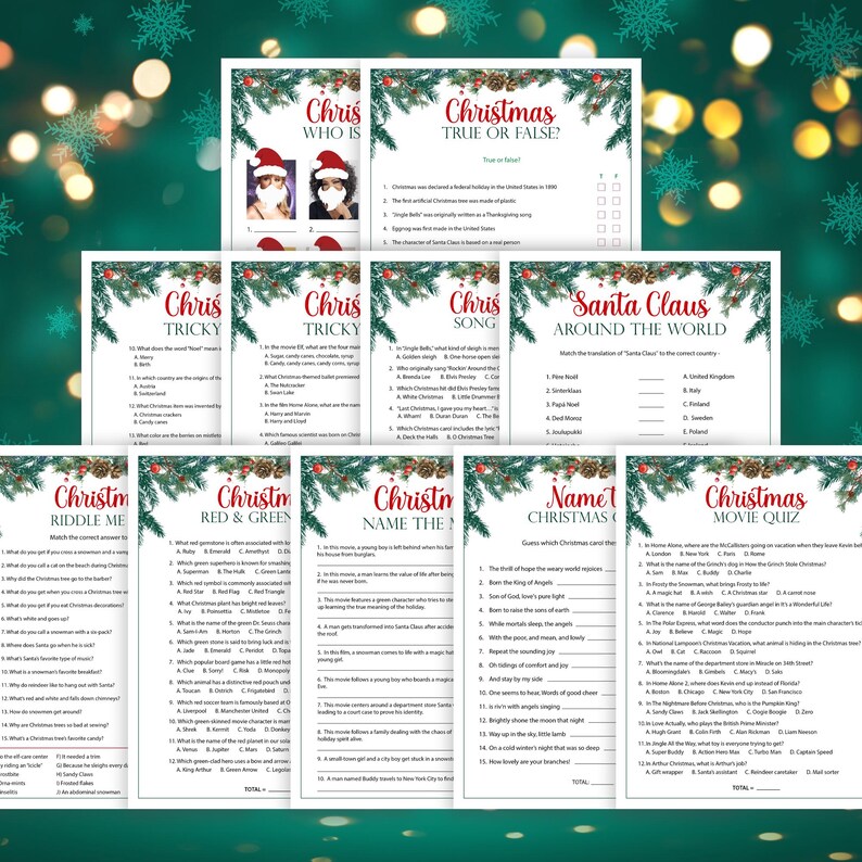 20 Printable Christmas Trivia Bundle Holiday Quiz Set Family Game Night ...