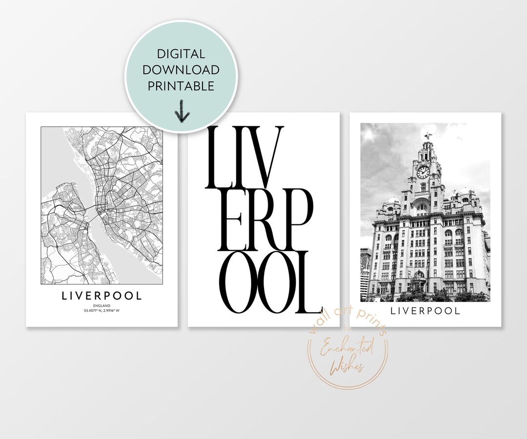 Liverpool Map Print Set of 3 Printables, Liverpool Print, Typography ...