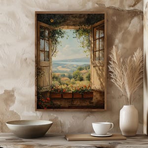 Open Window View Print PRINTABLE France Cottage Decor Vintage Oil ...