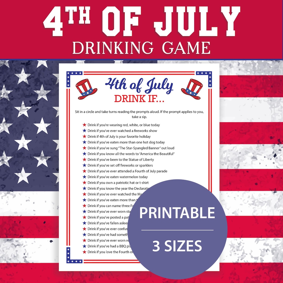 4th of July Drinking Game Printable Fourth of July Party Game ...