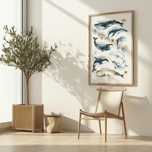 Whale Print Watercolor Ocean Animal Wall Art Marine Life Poster ...